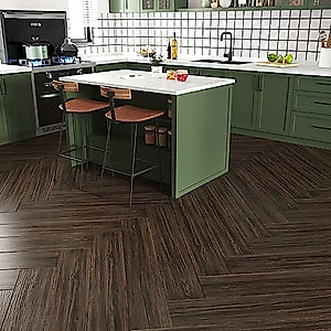Wallercity Dark Brown Wood Peel and Stick Floor Tiles 6"x36" Vinyl Tiles Peel and Stick Floor Planks Waterproof Self Adhesive Floor Tile on Clean Slate Wood Vinyl Flooring Stick on Tile Linoleum 32PCS