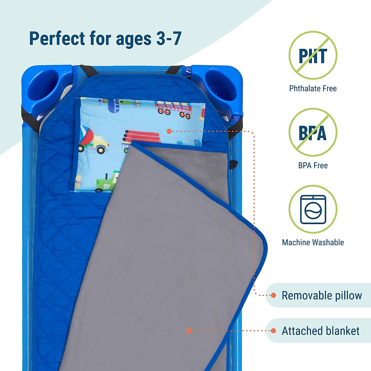 Wildkin 12 Inch Kids Backpack with Modern Nap Mat (Trains, Planes & Trucks)