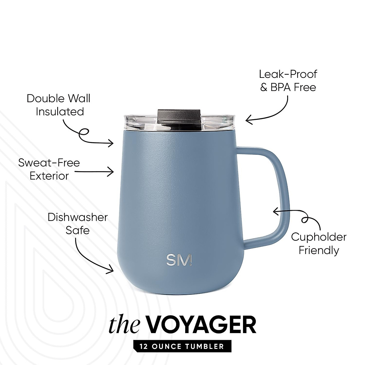Simple Modern Travel Coffee Mug with Lid and Handle | Reusable Insulated Stainless Steel Coffee Tumbler Tea Cup | Gifts for Women Men Him Her | Voyager Collection | 12oz | Blue Dune
