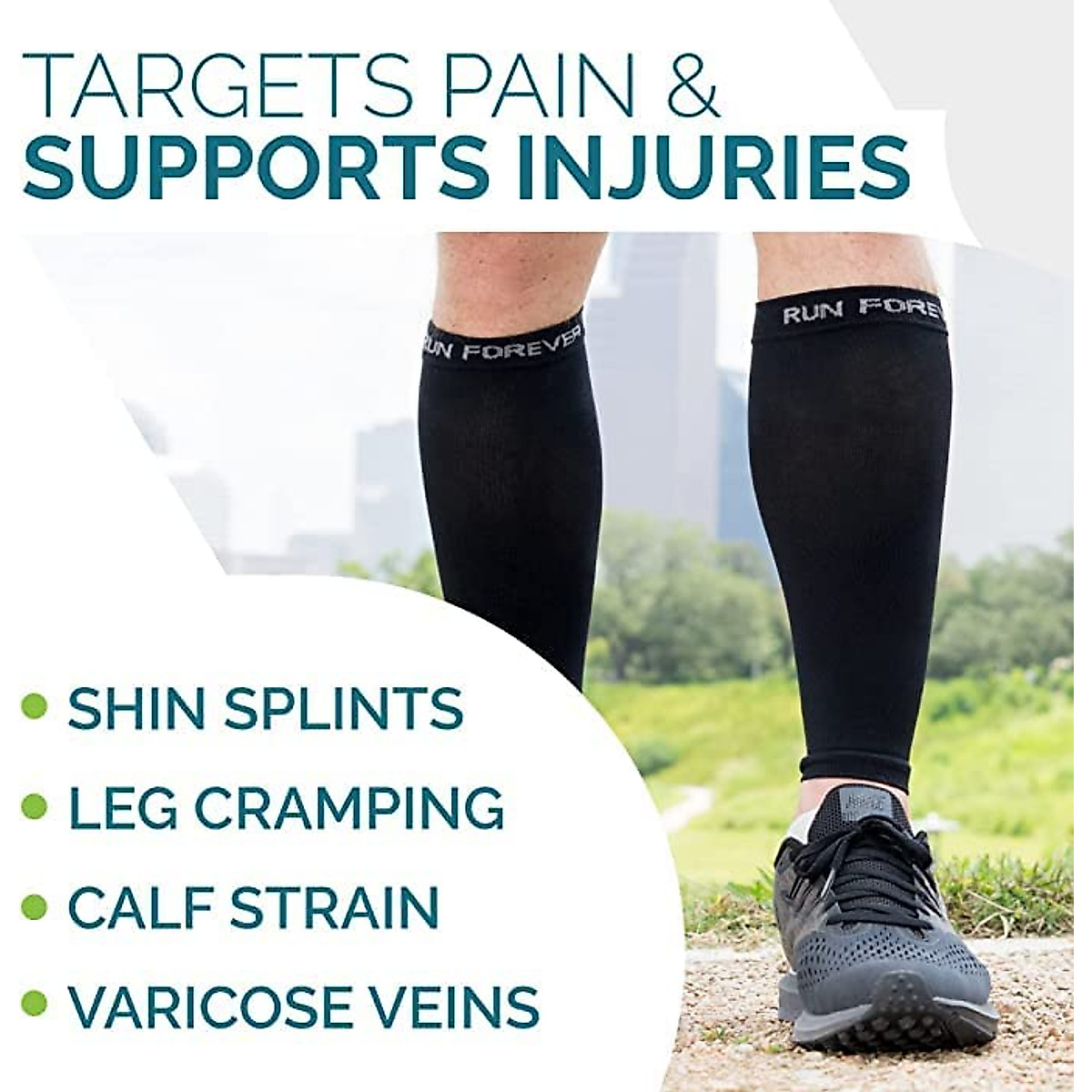 Run Forever Calf Compression Sleeves for Men and Women - Leg Compression Sleeve - Footless Compression Socks for Runners, Shin Splints, Varicose Vein & Calf Pain Relief - Black 2 PACK Small