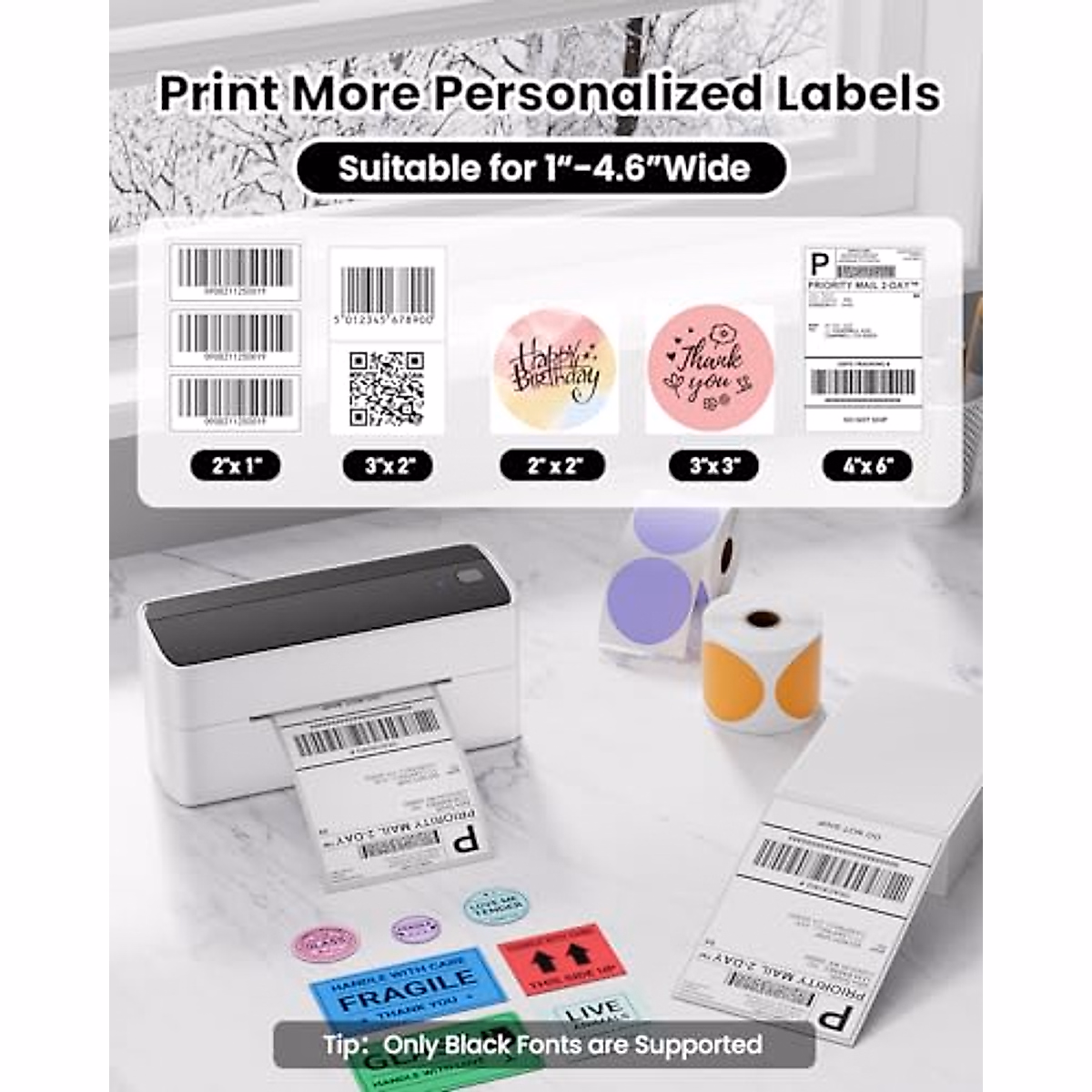 Memoqueen Shipping Label Printer 4X6 - Bluetooth Thermal Label Printer for Small Business and Shipping Packages