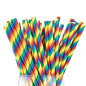 Shuiniba Biodegradable Striped Paper Straws,Paper Drinking Straws for Party, Events and Crafts,Baby Shower Decorations 7.75 Inches,100 Packs - Rainbow Color