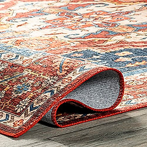 nuLOOM Hera Medallion Stain-Resistant Machine Washable Area Rug, 5x8, Blue