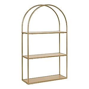 Kate and Laurel Monroe Modern Arched Wall Shelf, 18 x 31, Gold, Decorative 3 Tier Floating Wall Shelves with Glamorous Finish and Robust Storage Capacity