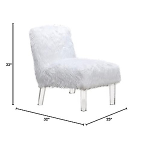 Iconic Home Fabio Accent Side Chair Sleek Stylish Faux Fur Upholstered Armless Design Acrylic Legs Modern Contemporary, White