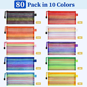 TooyBing 80 Pcs Pencil Pouches Bulk, 10 Color Mesh Zipper Pouch Pencil Case, 9x4.7 inches Small Zipper Pencil Bags for Office/School/Home Organization Supplies, Multipurpose Travel Storage Bags