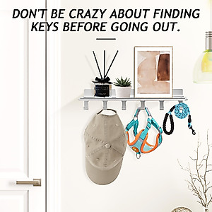 Wall Hooks with Shelf, Small Rustic Wood Key Rack with 6 Hooks, Metal Coat Rack with Shelf Wall-Mounted, Entryway Hanging Shelf, Organizer for Living Room Bedroom Bathroom Office Home Decor(Silvery)