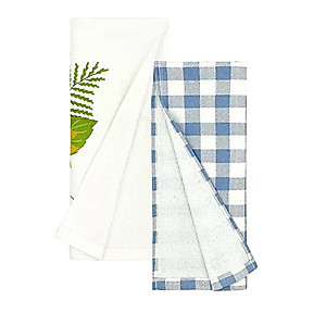 Celebrate Kitchen Towel Set of 2, Sunflowers Blue and White Buffalo Plaid Dishtowels