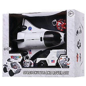 Dazmers Space Shuttle Toy - Kids Spaceship with 2 Astronaut Figures, Mechanical Arm and Rover - Rocket Ship Lights Up with Blast Off Sound Effects - Fun Space Toys for Children, Boys and Girls