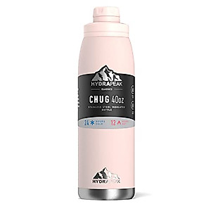Hydrapeak 40 oz Insulated Water Bottle with Chug Lid - Leak Proof and Spill Proof Double Walled Vacuum Insulated Stainless Steel Water Bottles, Cold for 24 Hours | Hot for 12 Hours (Seashell)
