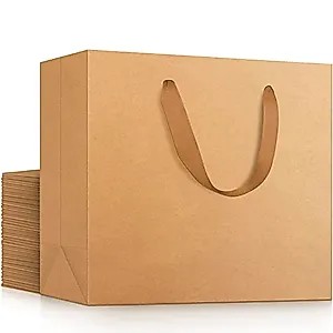 EUSOAR Kraft Paper Gift Wrap Bags, 25pcs Small 10.6"x3.1"x8.3" Reusable Sturdy Heavy Duty Shopping Bags with Handle Bulk, Retail, Boutique, Business,Wedding Party Favor,Grocery,Restaurant Take-Out Bag
