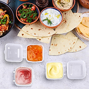 Hushee 500 Pack 2oz Plastic Disposable Portion Cups with Hinged Lids Disposable Sauce Containers with Lids Disposable Food Storage with Lids Disposable Souffle Cups for Lunch Party Trips