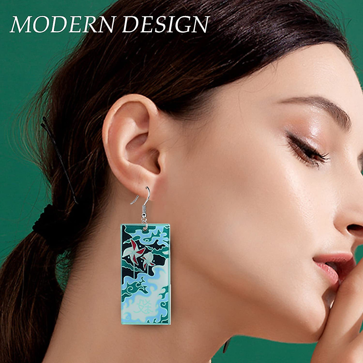 KAERUN 12 Pairs Women's Tanjiro Earrings Anime Demon Slayer Earrings Cosplay Fashion Double-sided Acrylic Alloy Resin Earrings