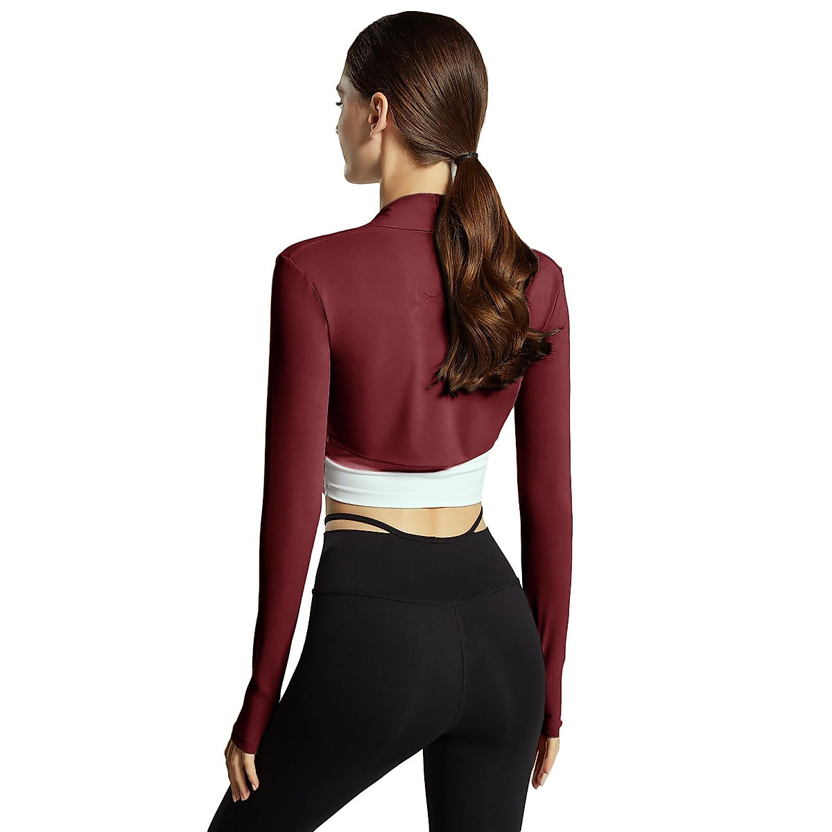 Women Long Sleeve Sports Bolero Shrug Cropped Open Front Cardigan Jacket Athletic Pullover Shrug Sun Protection Bolero Shrug Quick Dry for Pilates Yoga Ballet