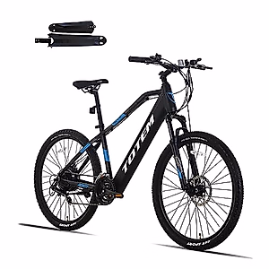 Totem Volcano Electric Bike for Adults 27.5”, 500W Powerful Motor, Ebike 48V 11.6Ah Removable Integrated Lithium Battery, Shimano 21-Speed, Mechanical Locking Suspension Fork-Blue