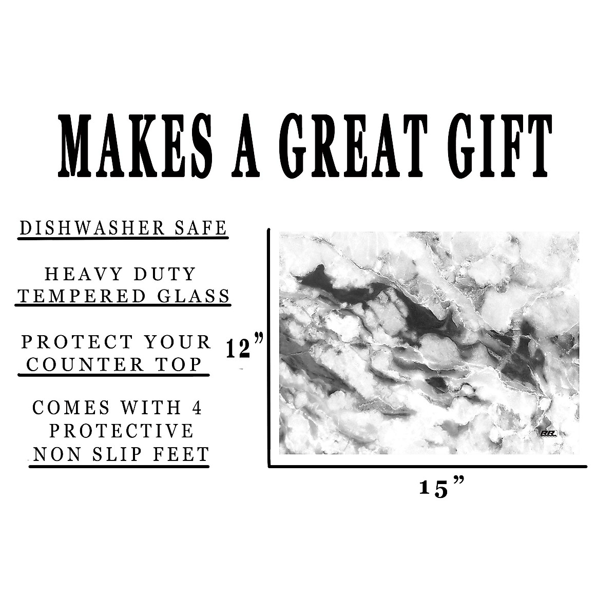 White Black Smoke Pattern Textured Marble Art Kitchen Glass Cutting Board Modern Decorative Gift Abstract Wavy Contrast Design