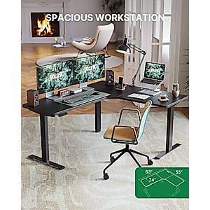 Marsail Corner Stand Up Desk Adjustable Height with 4-in 1 Electical Outlet, L Shaped Electric Standing Desk with Headphone Hook, Stand up Desk for Home Office Sturdy Writing Workstation Black