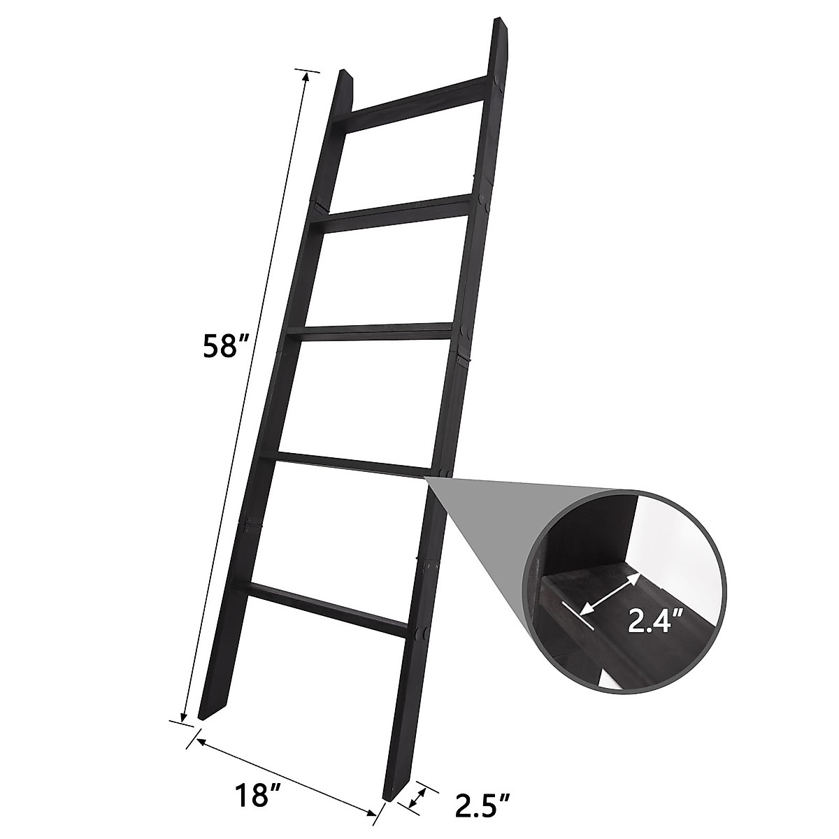 HYBDAMAI Blanket Ladder, 5-Tier Wooden Quilt Stand, Decorative Ladder Shelf, Leaning Shelf, Wall Leaning Blanket Ladder Towel Storage Rack for Living Room (Black)