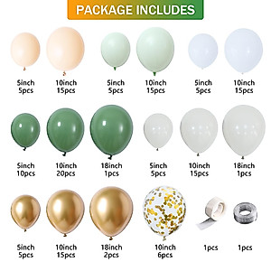 Sage Green Sand Gold Balloons Garland Arch Kit140PCS White Nude Macaron Green Confetti Balloons for Safari Jungle Green Boho Baby Shower Bridal Shower Engagement Wedding Birthday Party Decorations