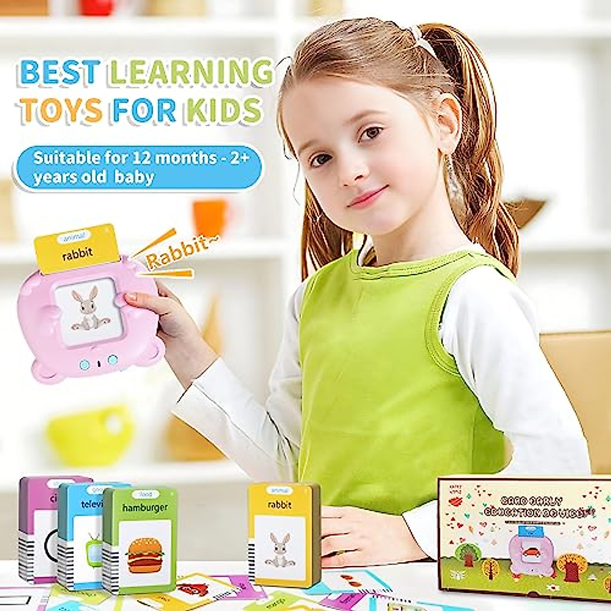 Kids Toddler Talking Flash Cards with 224 Sight Words,Montessori Toys,Speech Therapy,Autism Sensory Toys,Learning Educational Gifts for Age 2 3 4 5 Years Old Boys and Girls (Pink)