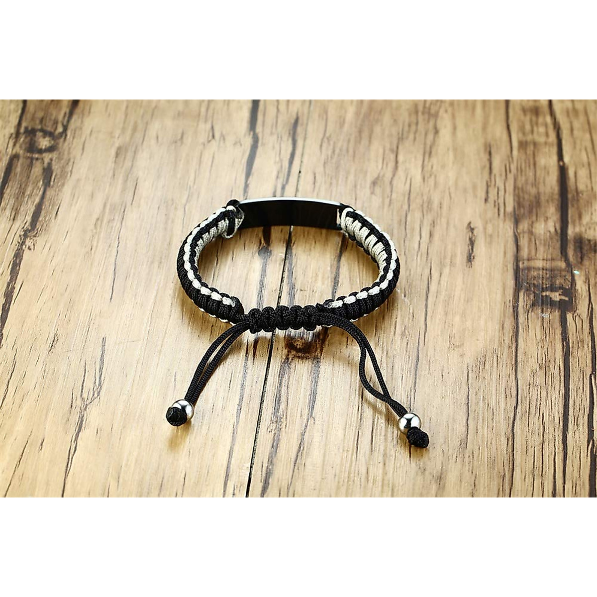 VNOX Customize Medical Jewelry-13MM Handmade Braided Rope Stainless Steel ID Paracord Adjustable Bracelet,White