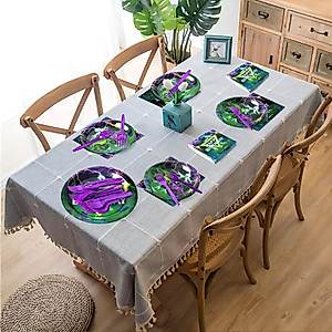 G1ngtar 96Pcs Monster Truck Party Plates Supplies Happy Birthday Green Purple Monster Truck Party Tableware Decorations Disposable Paper Plates Napkins Forks for Kids Birthday Baby Shower, Serves 24