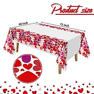 Valentine Tablecloth Disposable Plastic Valentines Table Cover Multi-Color Hearts Tablecloth for Valentine's Day Party Supplies, 42 x 70 inch (2)