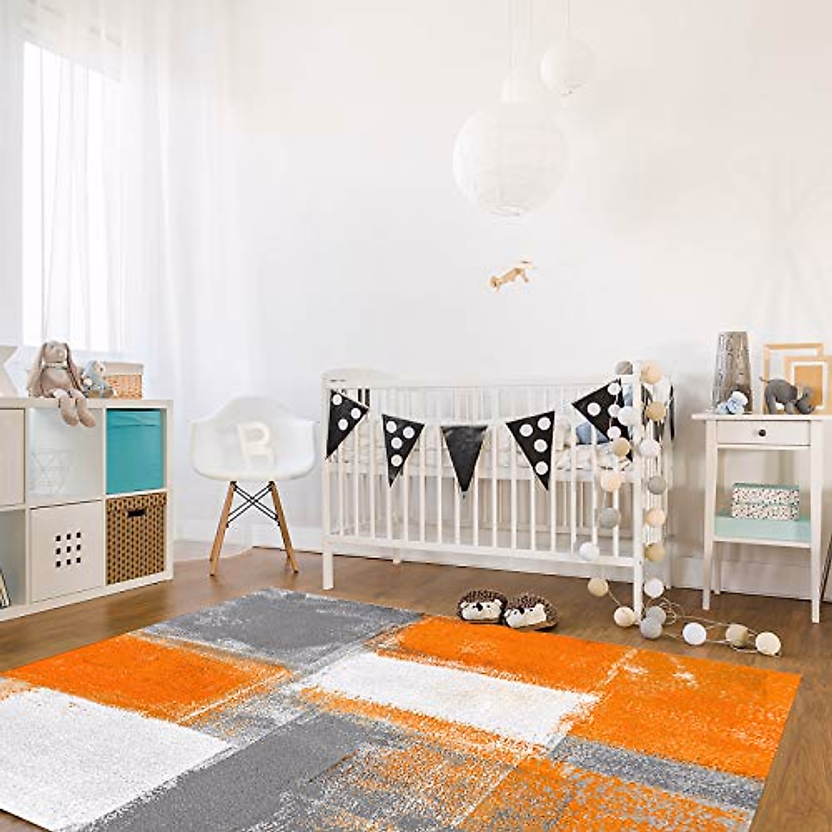 Indoor Outdoor 3'x5' Area Rug - Non-Slip Backing Easy-Cleaning Living Room Rugs Washable Thanksgiving Area Rugs Orange Gray Modern Abstract Art Painting Graffiti Design Floor Carpet for Bedroom Dorm