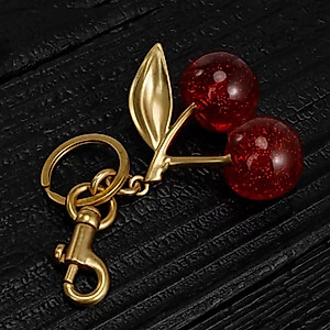Generic Cherry Bag Charm Cherry Keychain Charm Metal Accessory Sparkling Resin for Purses and Bags, Red