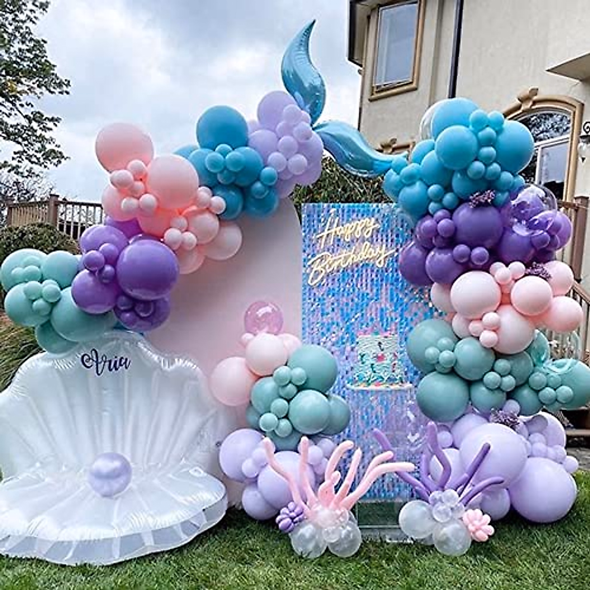 119Pcs Mermaid Balloon Garland Kit, Mermaid Tail Arch Party Decorations with Pink Purple Blue Balloons for Girls Mermaid Birthday Party Under The Sea Party Decorations