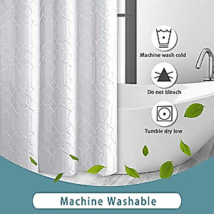 OWENIE White Shower Curtain for Bathroom, 3D Embossed Geometric Polyester White Water-Proof Fabric Shower Curtains, Modern Luxury Elegant Innovative Design Hotel Style, 72 x 72 Inch
