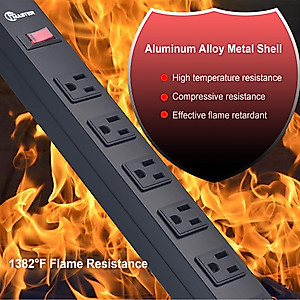 Aluminum Alloy Metal Shell Power Strip, Overload Protection, 6FT 14AWG Extension Cord, 6 Outlets with Large spacing Jacks, Suitable for Factory, Black, Specification: 15A/125VAC/1875W/60Hz