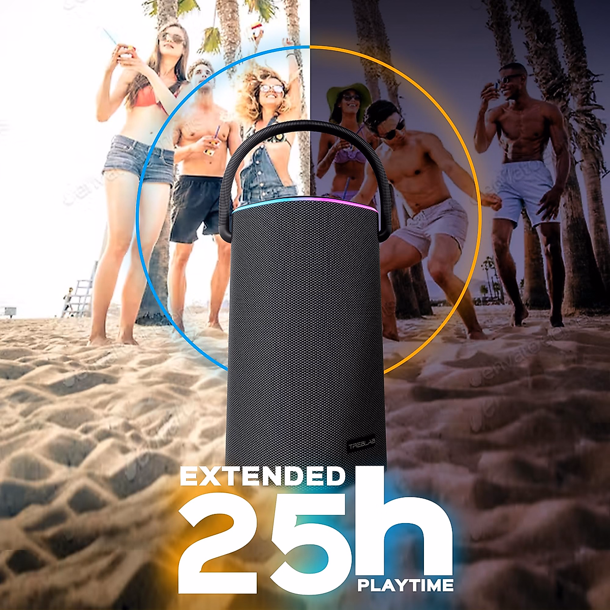 TREBLAB HD-Force - Loud Bluetooth Speaker - 50W Stereo Sound w/Bass, 25H Battery, IPX6 Waterproof, TWS Mode - Wireless Speaker w/Powerbank - Graphite (Renewed)