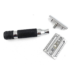 G.B.S Black Travel Shaving Brush, 4 Piece Travel Double Edge Safety Razor, and Leather Razor Case, Daily Beard Care, 10 pack of blades Snap Lock Prevent Razor Bumps