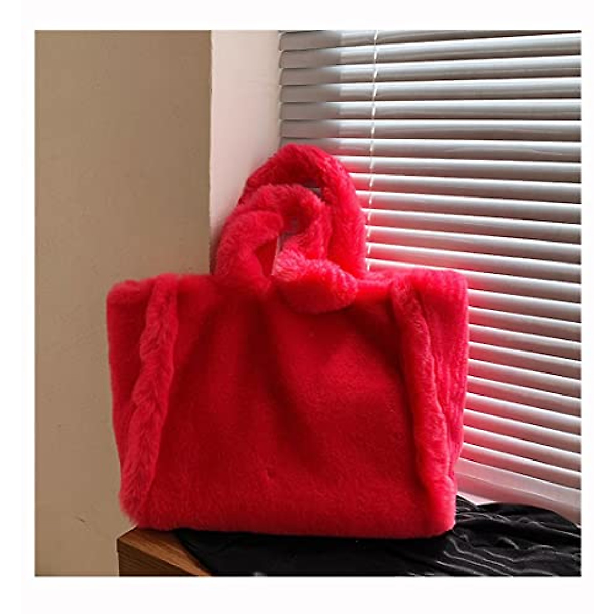 Fuzzy Furry Tote Bag Large Purse Faux Fur Fluffy Totes Shoulder Bags Women Plush Handbag Cute Winter Fashion Purses (red)