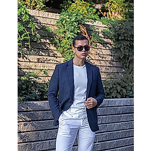 Blazer for Men Mens Casual Regular Fit Suit Jacket Linen Sport Coats Blue 2XL