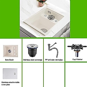 DOKERS Waterfall Kitchen Sink Kitchen Sink Quartz Stone White Invisible Small Sink with Cup Washer Kitchen Single Sink Hidden Bar Island Sink (Color : 1, Size : 48X38X22.5Cm)