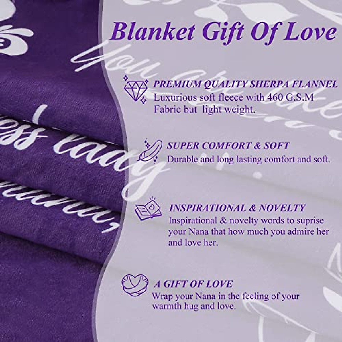 mami home Best Nana Ever Blanket Gift - Wonderful Blankets for Granny with Thick Double Layered Fleece and Sherpa Blanket Fabric | Wholesome I Love You Nana Gifts from Grandchildren Purple 50x60