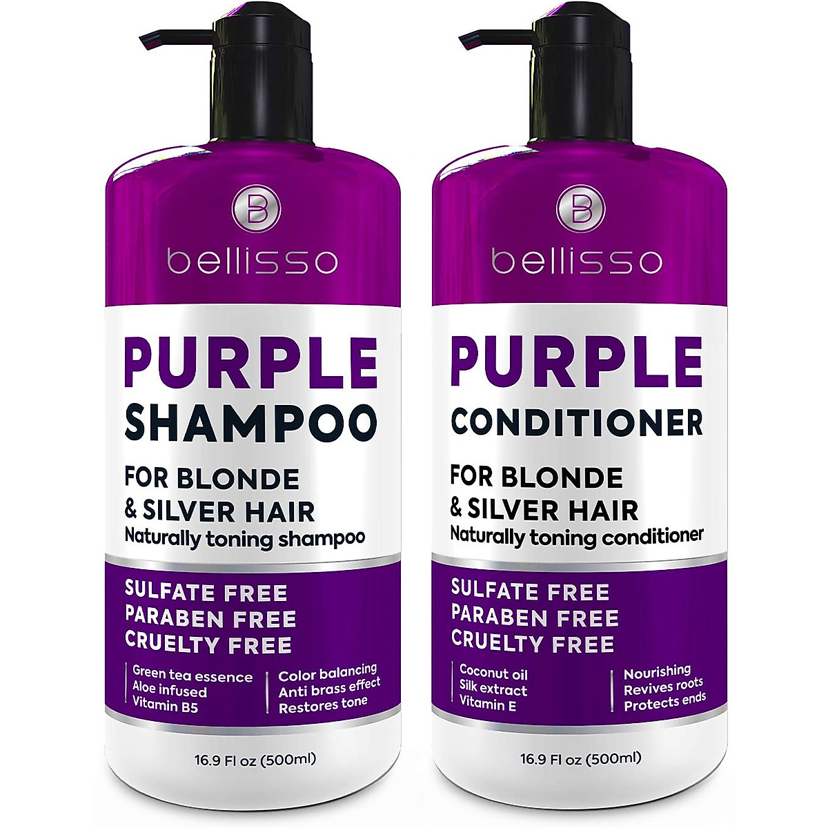 Purple Shampoo and Conditioner Set for Platinum Blonde, Silver, Light, Bleached and Grey Hair - Sulfate and Paraben Free Professional Salon Grade Toner (2 x 16.9 fl oz) – for Women and Men