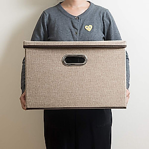 PRANDOM Large Collapsible Storage Bins with Lids [1-Pack] Jute Fabric Foldable Storage Boxes Organizer Containers Baskets Cube with Cover for Home Bedroom Closet Office Nursery (17.7x11.8x11.8)