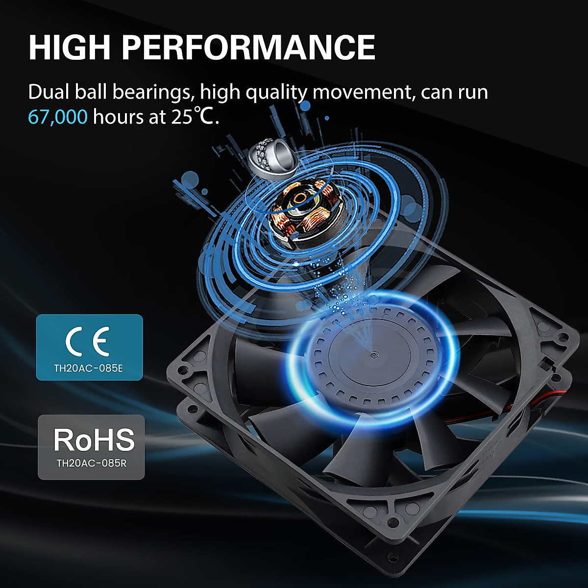 GDSTIME 140mm High Static Pressure Cooling Fan 2-Pin 140x140x38mm DC 12V Ball Bearing for Radiator Heatsink