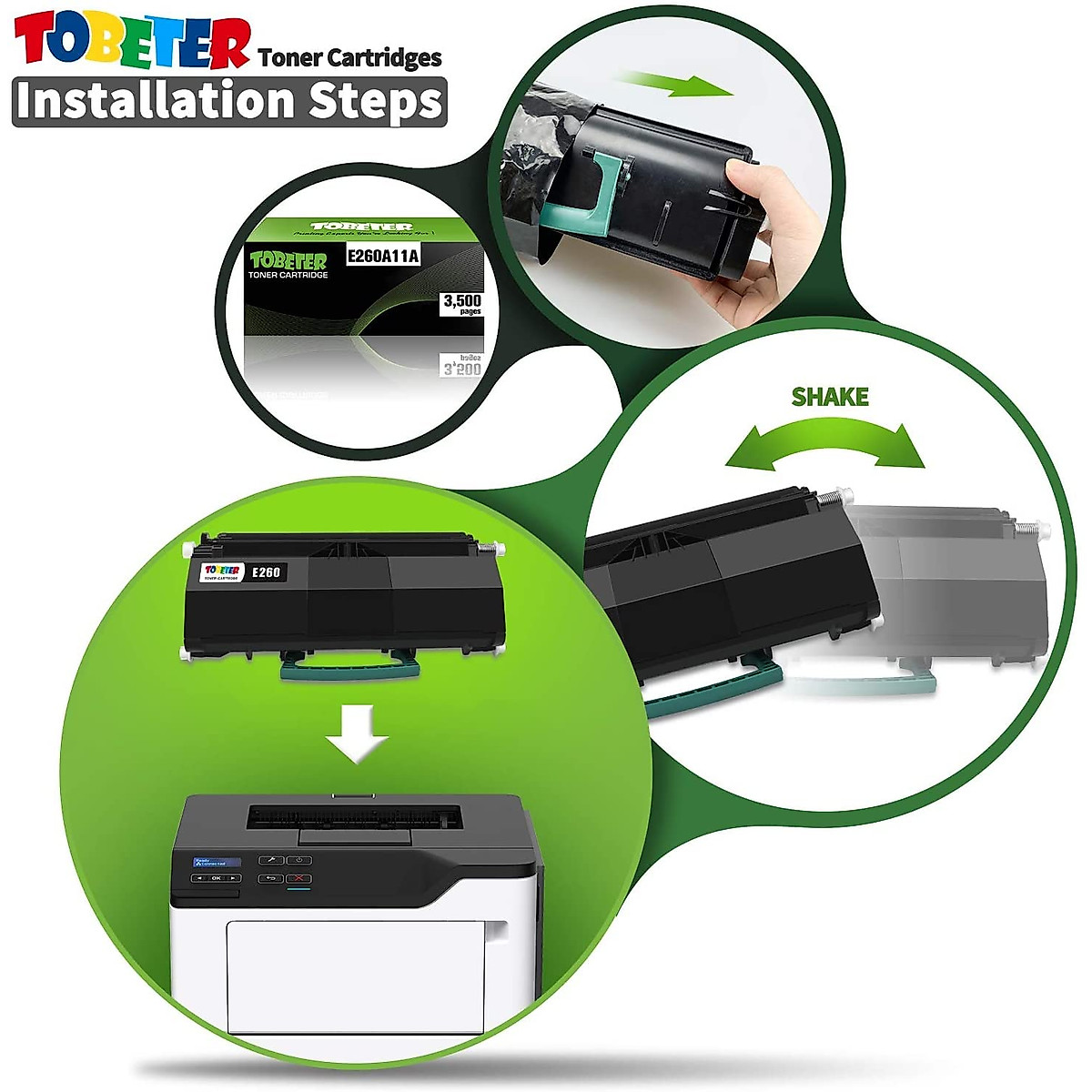 ToBeter E260A11A E260A21A High Yield Remanufactured Toner Cartridge for Lexmark E260, E360, E460, E462 E260d, E260dn, E260dt, E260dtn, E360d, E360dn, E360dt, E360dtn Printer (up to 3,500 Pages)