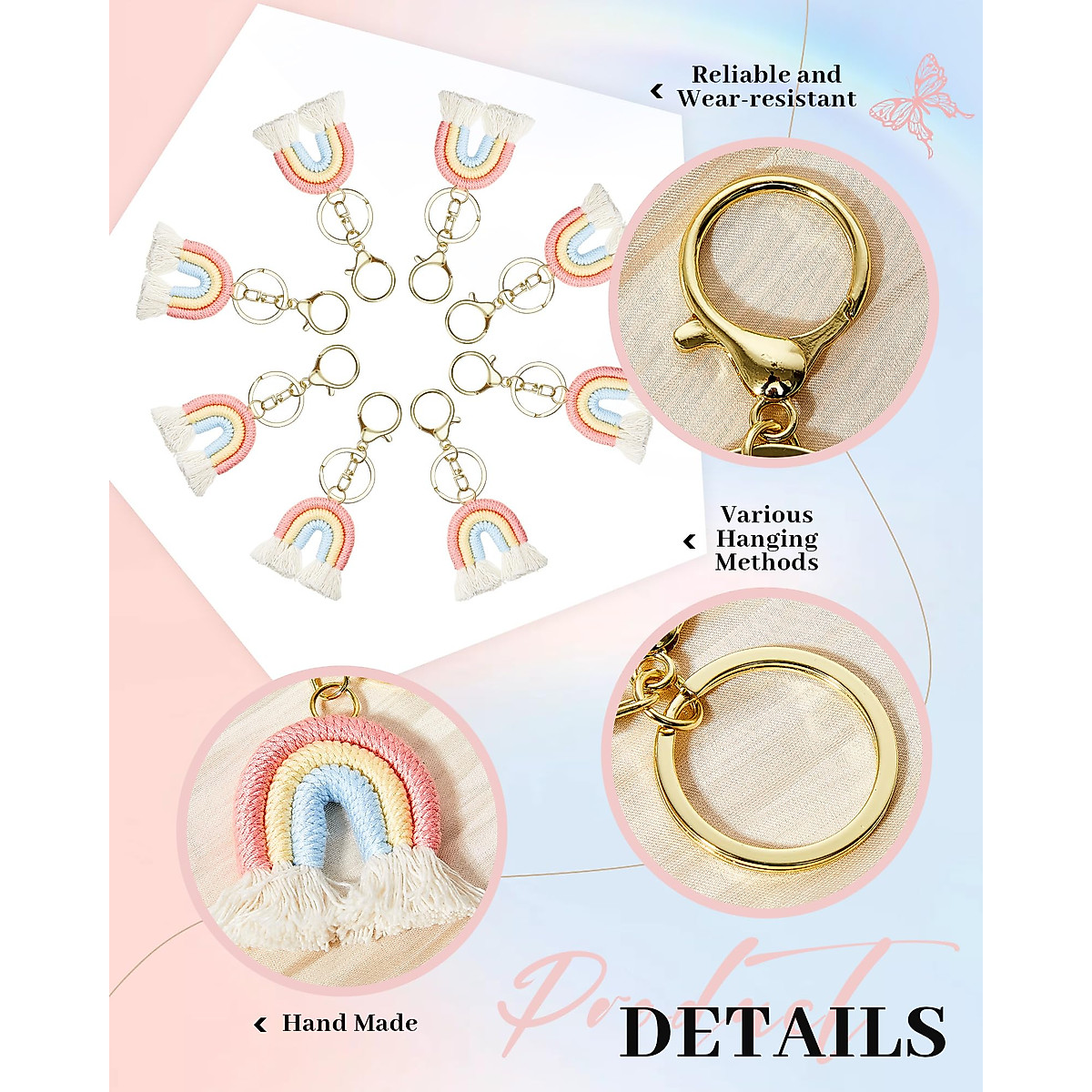 Huquary 72 Pcs Boho Keychain Set 36 Pcs Macrame Rainbow Keychains Weaving Rainbow Tassel Keychains 36 Thank You Tag for Birthday Wedding Party Favors Baby Bridal Shower Bohemian Party Supplies