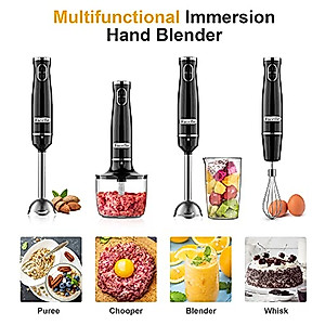 Facelle Immersion Hand blender 1000W, 4-in-1 Handheld Smoothie Blender Stick Blender with Chopper, Beaker, Whisk for Smoothie, shakes, Baby Food, Sauces Red, Puree, Soup