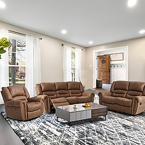 EBELLO Faux Leather Manual Loveseat Recliner, 2 Seat Reclining Sofa Chair with Soft Padded Seat Backrest, Couch Sofa Set for Living Room, Bedroom Furniture, Meeting Room, Brown (Loveseat)