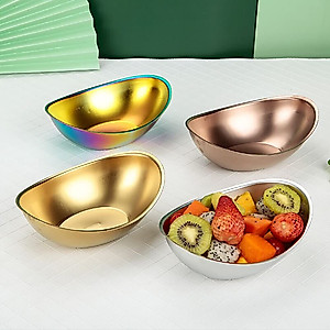 JYJFGSFA Rainbow Metal Salad Bowl and Fork Set, Reusable 304 Stainless Steel Large Serving Snack Bowl Sets for Pasta, Cereal, Popcorn, Snack, Easy To Clean and Dishwasher Safe