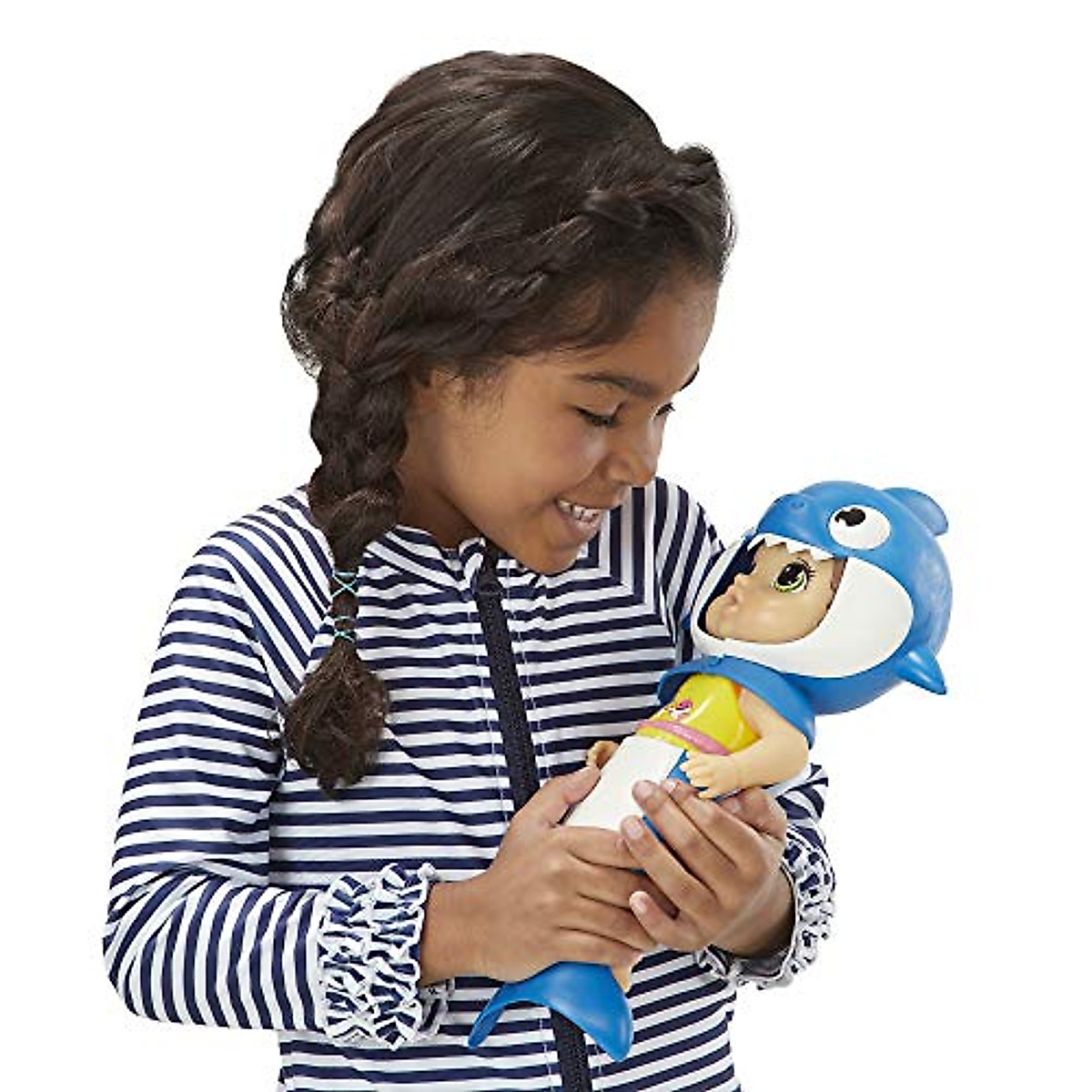 Baby Alive, Baby Shark Brown Hair Doll, with Tail & Hood, Inspired by Hit Song & Dance, Waterplay Toy for Kids Ages 3 Years Old & Up (Amazon Exclusive)