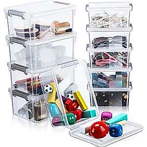 Tuanse 10 Pieces Storage Bins with Lids Bulk 3.2 Qt, 1.32 Qt Clear Small Plastic Storage Containers Stackable Boxes for Small Toy Bead Organizing