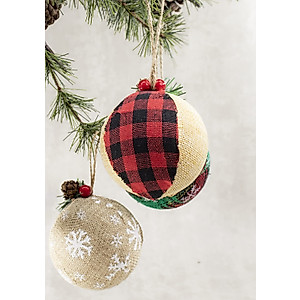 Burlap Christmas Hanging Ornaments, Farmhouse Rustic Christma Decorations, Natural Jute Ball Ornaments for Xmas Holiday Party Home Decor 12Pcs