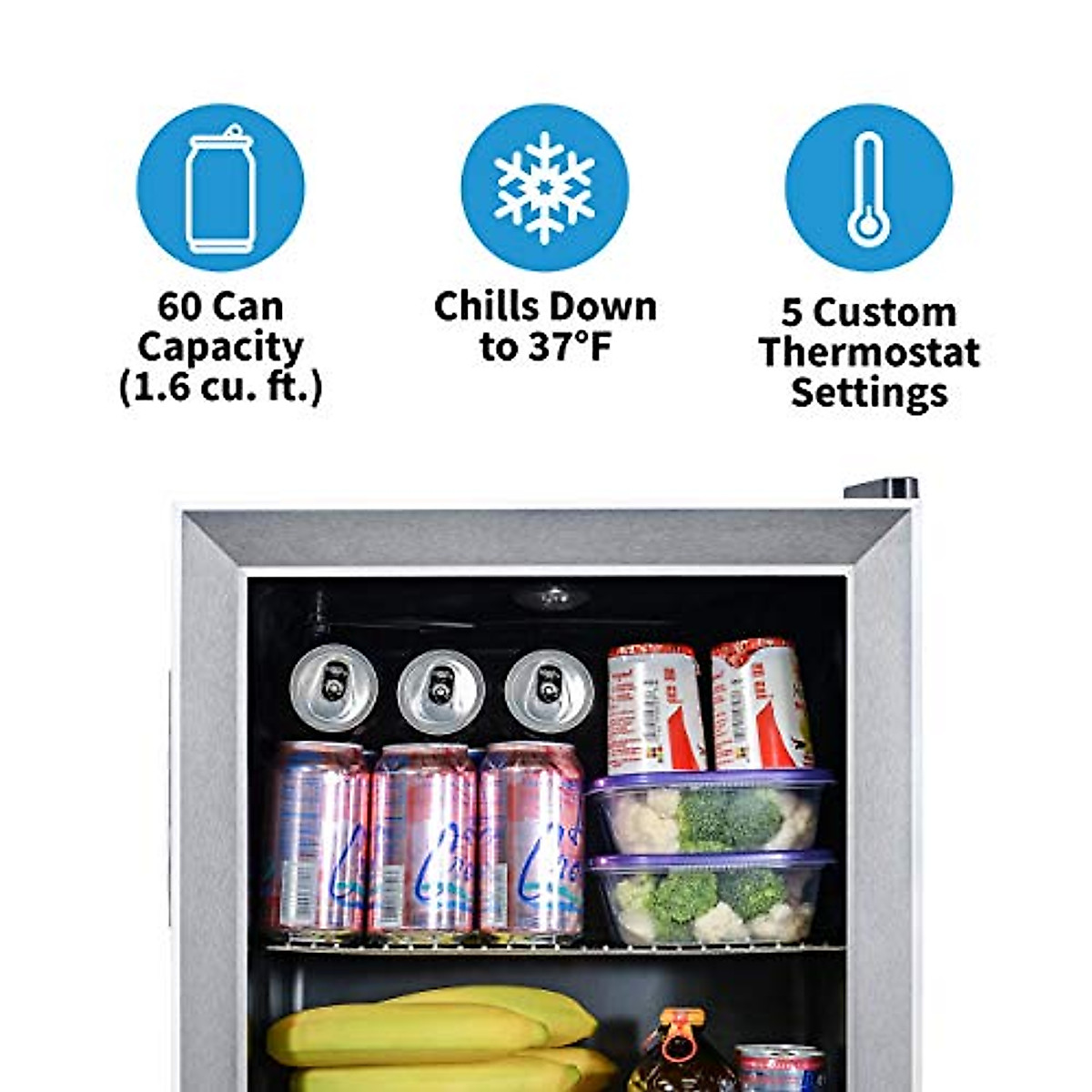 NewAir Mini Fridge Beverage Refrigerator and Cooler, Free Standing Glass Door Refrigerator Holds Up To 60 Cans, Cools to 37 Degrees Perfect Beverage Organizer For Beer, Wine, Soda, and Pop